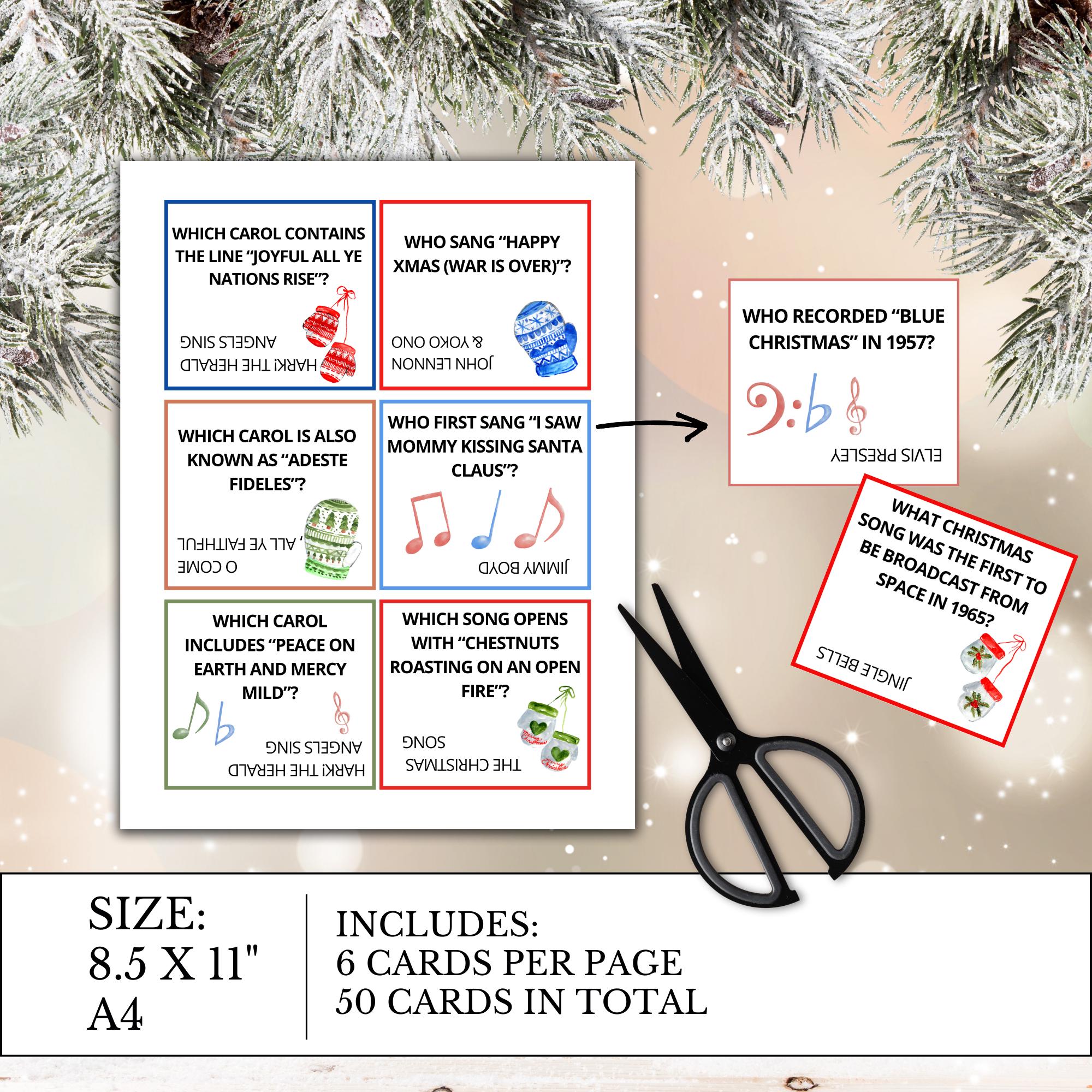 Christmas Songs Trivia Cards, 50 Printable Xmas Music Quiz Cards ...