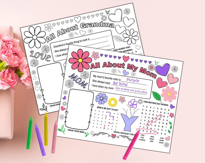 Mother's Day DIY Colour in Placemats - Set of 7 Floral Designs - Etsy ...