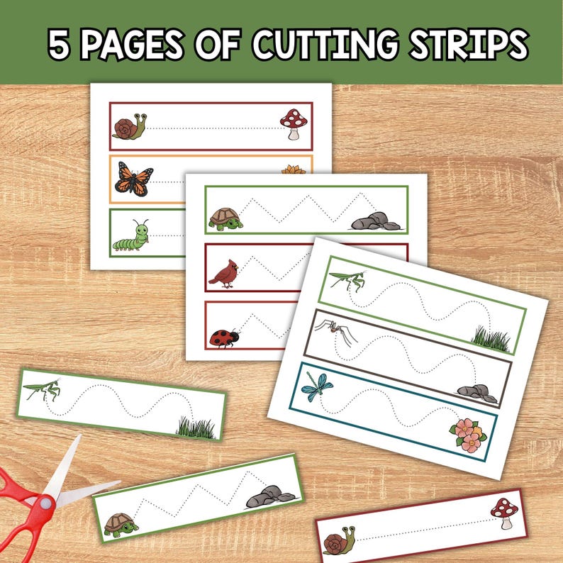 Bug Cutting Practice Worksheets for Kids, Preschool Nature Fine Motor ...