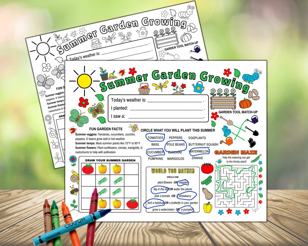 Summer Garden Growing Printable Placemat for Kids, Garden Activity ...