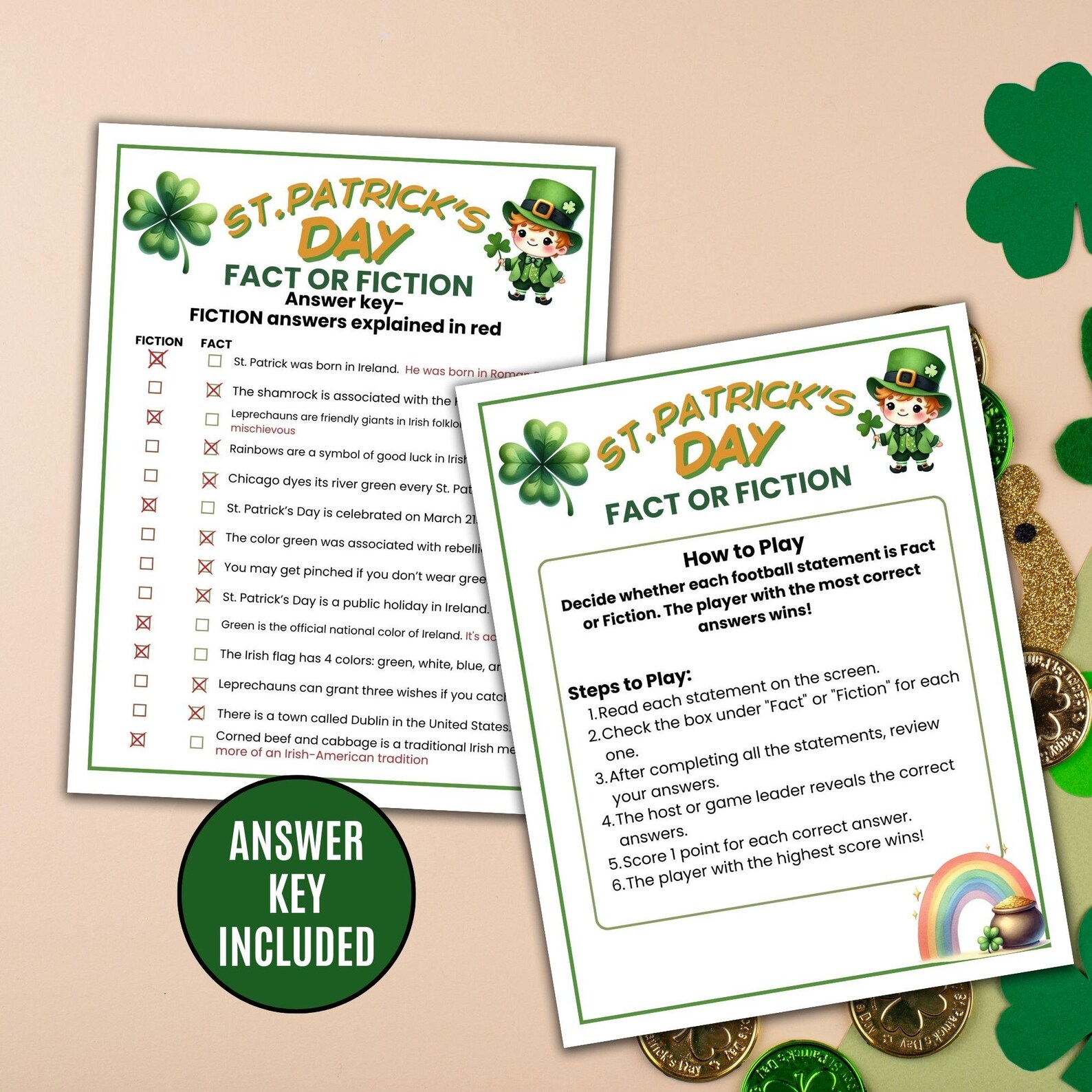 St. Patrick’s Day Fact or Fiction Game, St. Patty's Indoor Activity ...