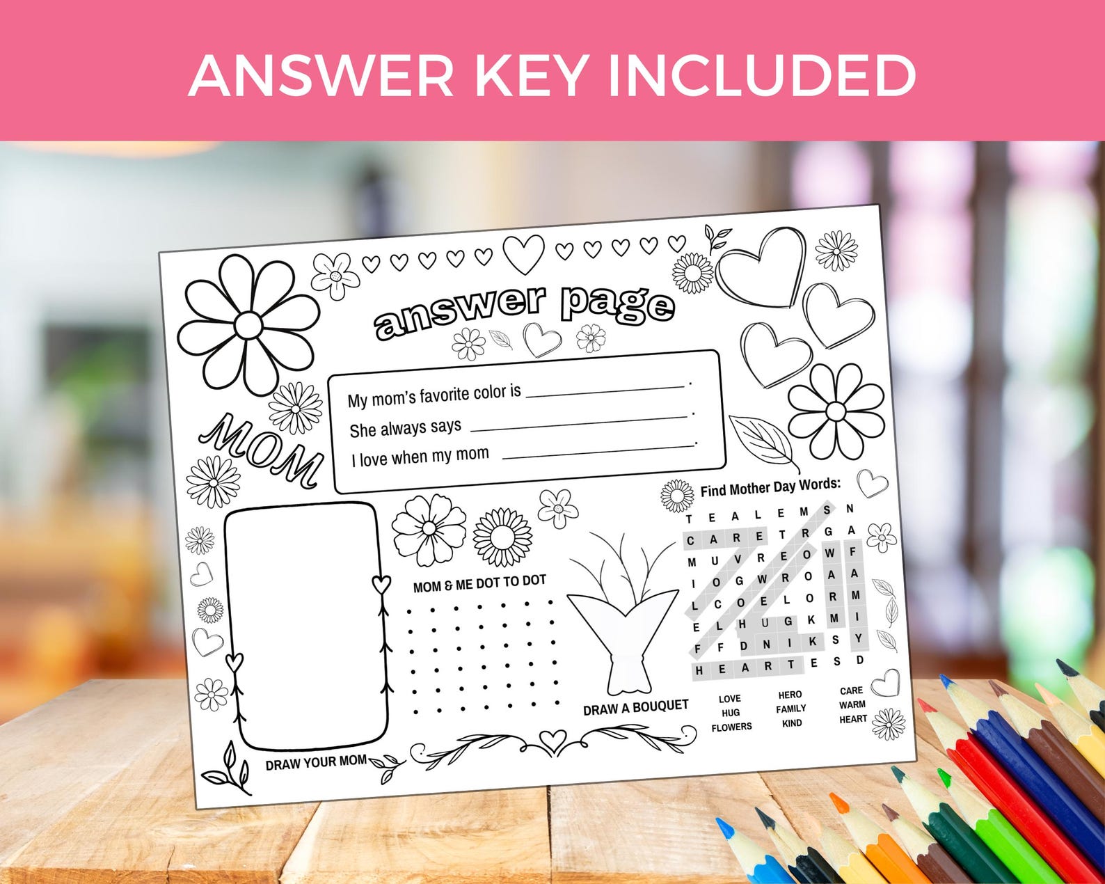 Mother’s Day Printable Activity Placemats for Mom and Grandma, Kids ...