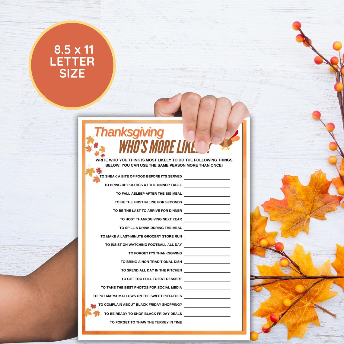 Thanksgiving Game Whos Most Likely, Thanksgiving Office Game, Fall ...