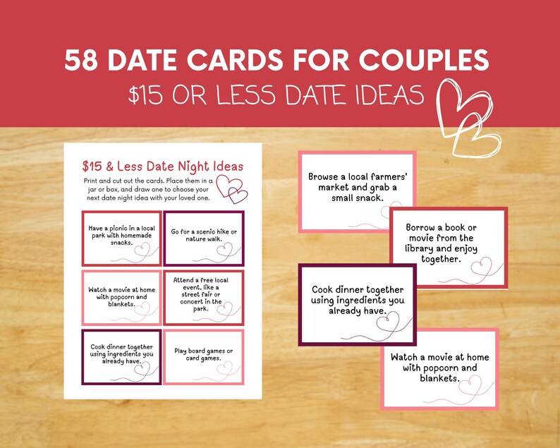 Printable 58 Couple Date Night Cards for 15 Dollars & Less Activities ...