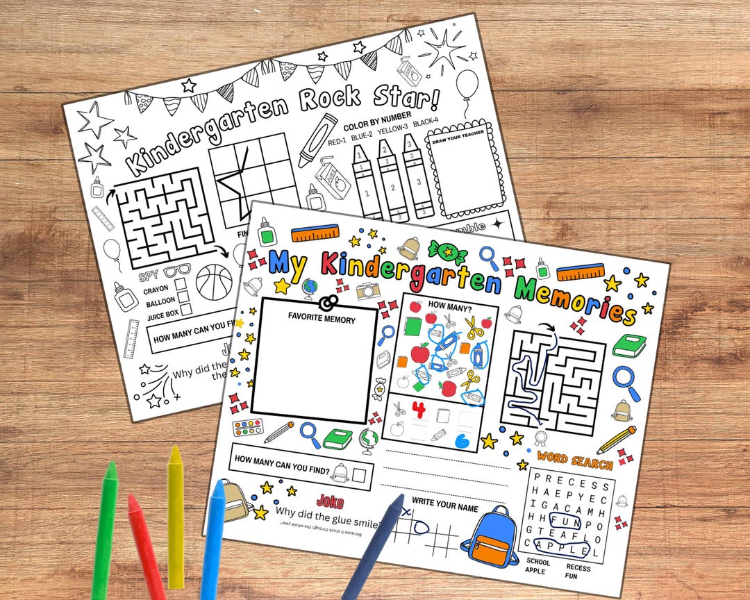 Kindergarten End of Year Printable Placemats for Kids, Last Day of ...