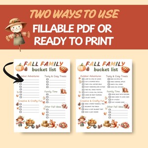 Family Fall Bucket List Printable, Editable Autumn Activities for Kids ...