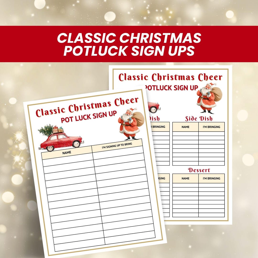 Classic Christmas Potluck Sign up Sheets, Christmas Office Ice Breaker ...