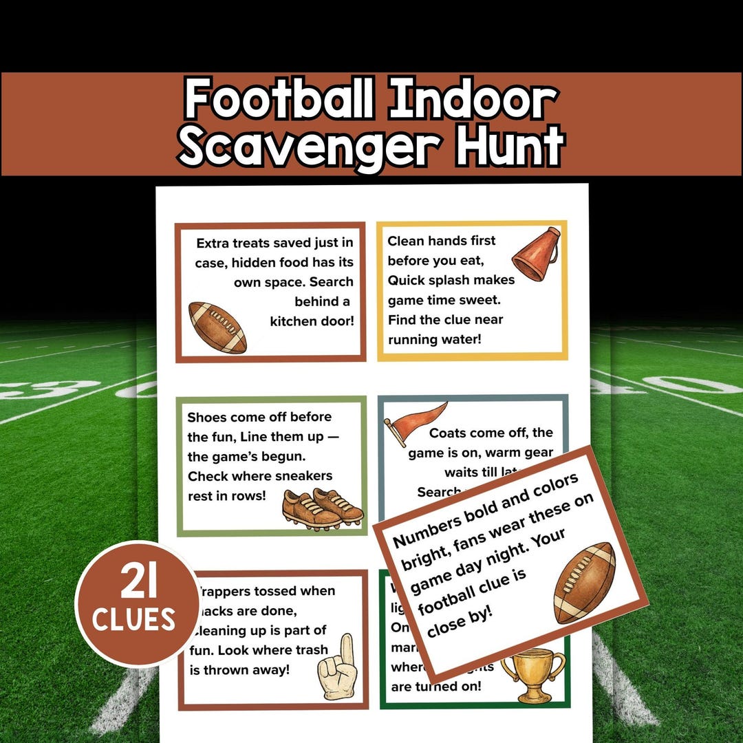 Football Printable Scavenger Hunt for Kids, Printable Game Day Clue ...