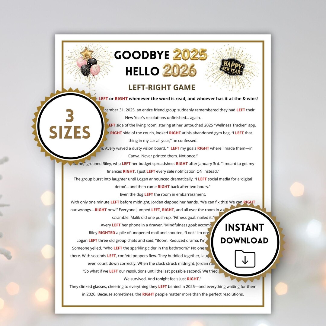 New Year's Eve Left-right Game Printable 2025 to 2026, Funny Group ...
