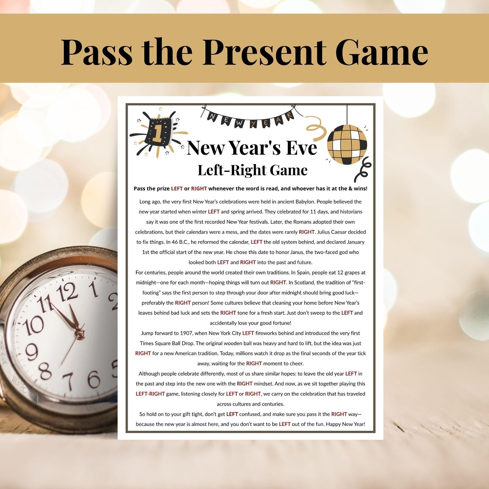 NYE Left-right Story Printable, New Year's Eve Party Game, Fun NYE ...