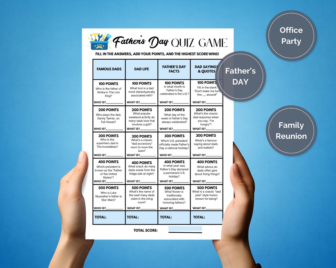 Printable Father’s Day Quiz-style Trivia Game, Fun Father’s Day ...