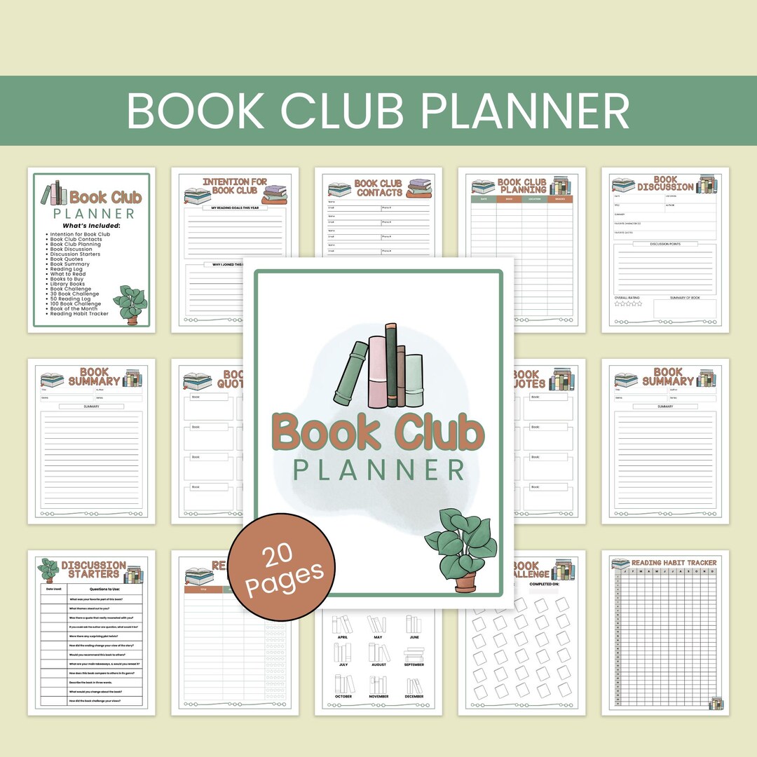 Book Club Planner Printable PDF, 20 Page Reading Journal, Book Club ...