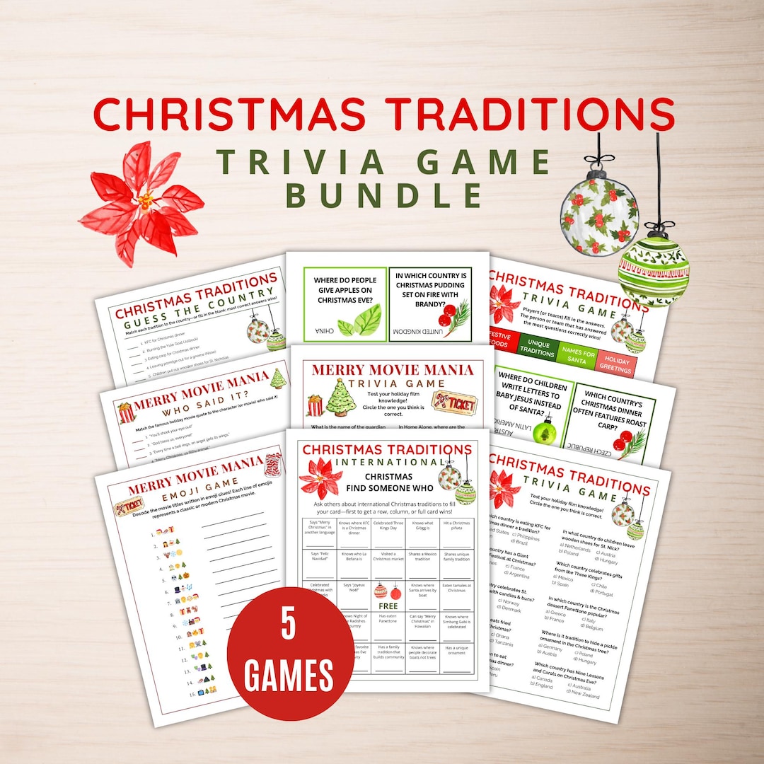 Christmas Traditions Around the World Trivia Game Bundle, 5 Printable ...