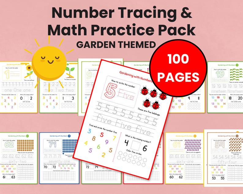 100-page Garden Number Tracing & Math Practice Pack for Preschool and ...