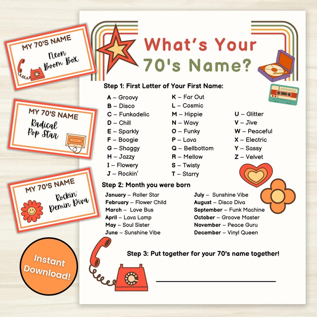 What’s Your 70s Name Icebreaker Game, Retro Party Printable, Instant ...
