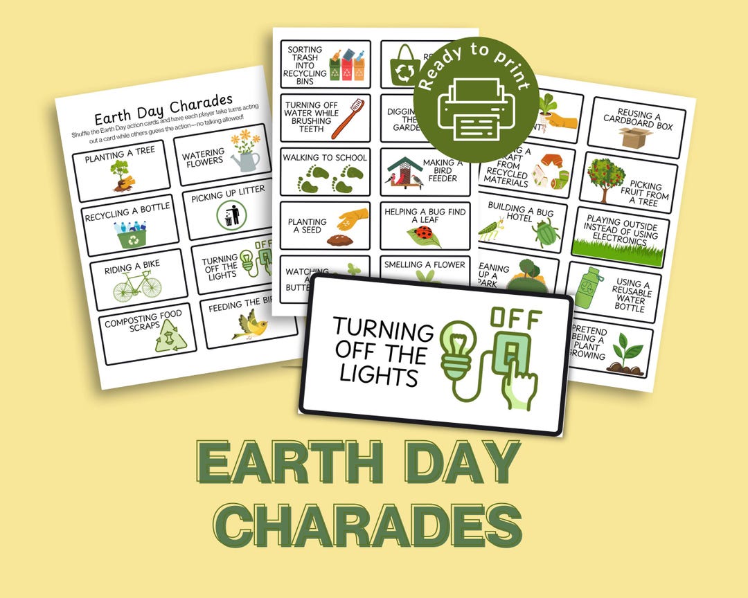 Easy Earth Day Printable Charades Game, Instant Download- 8.5 X 11 and ...