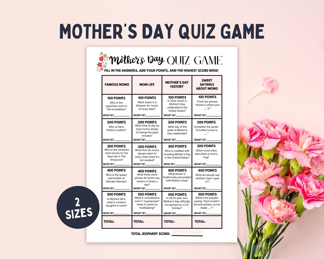 Printable Mother’s Day Quiz-style Trivia Game, Fun Mother’s Day Brunch ...