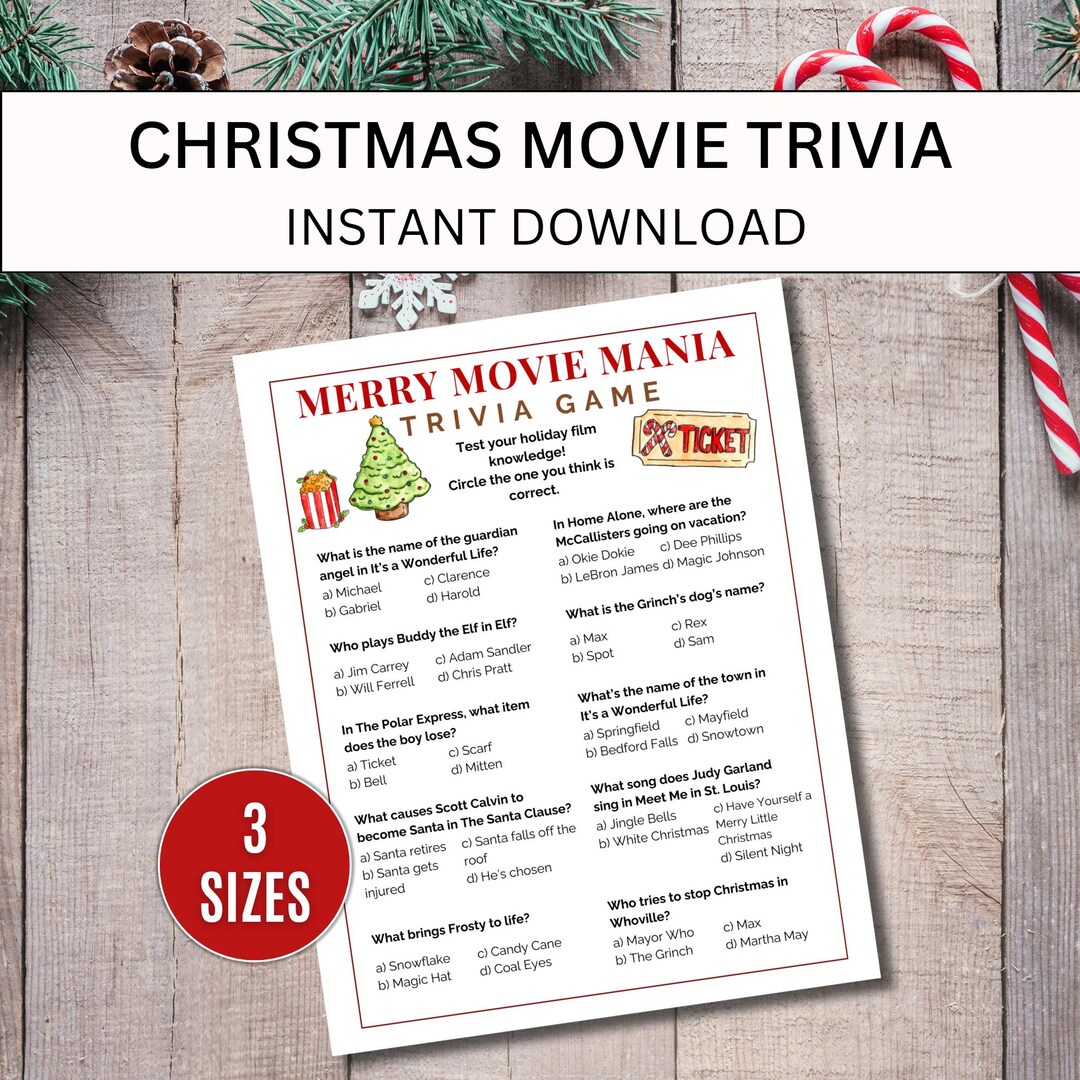 Christmas Movies Trivia Game, Printable Holiday Trivia Game, Icebreaker ...