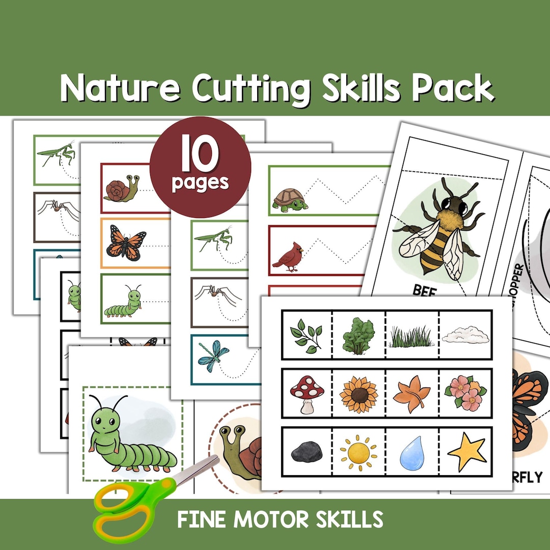 Bug Cutting Practice Worksheets for Kids, Preschool Nature Fine Motor ...