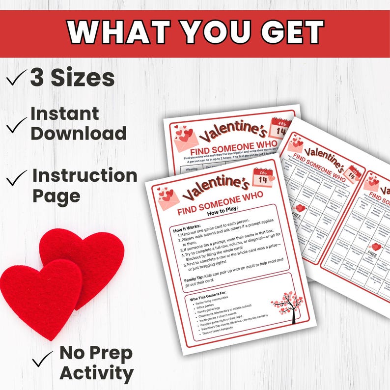 Valentine’s Day Find Someone Who Game, Ice Breaker Bingo, Find the ...