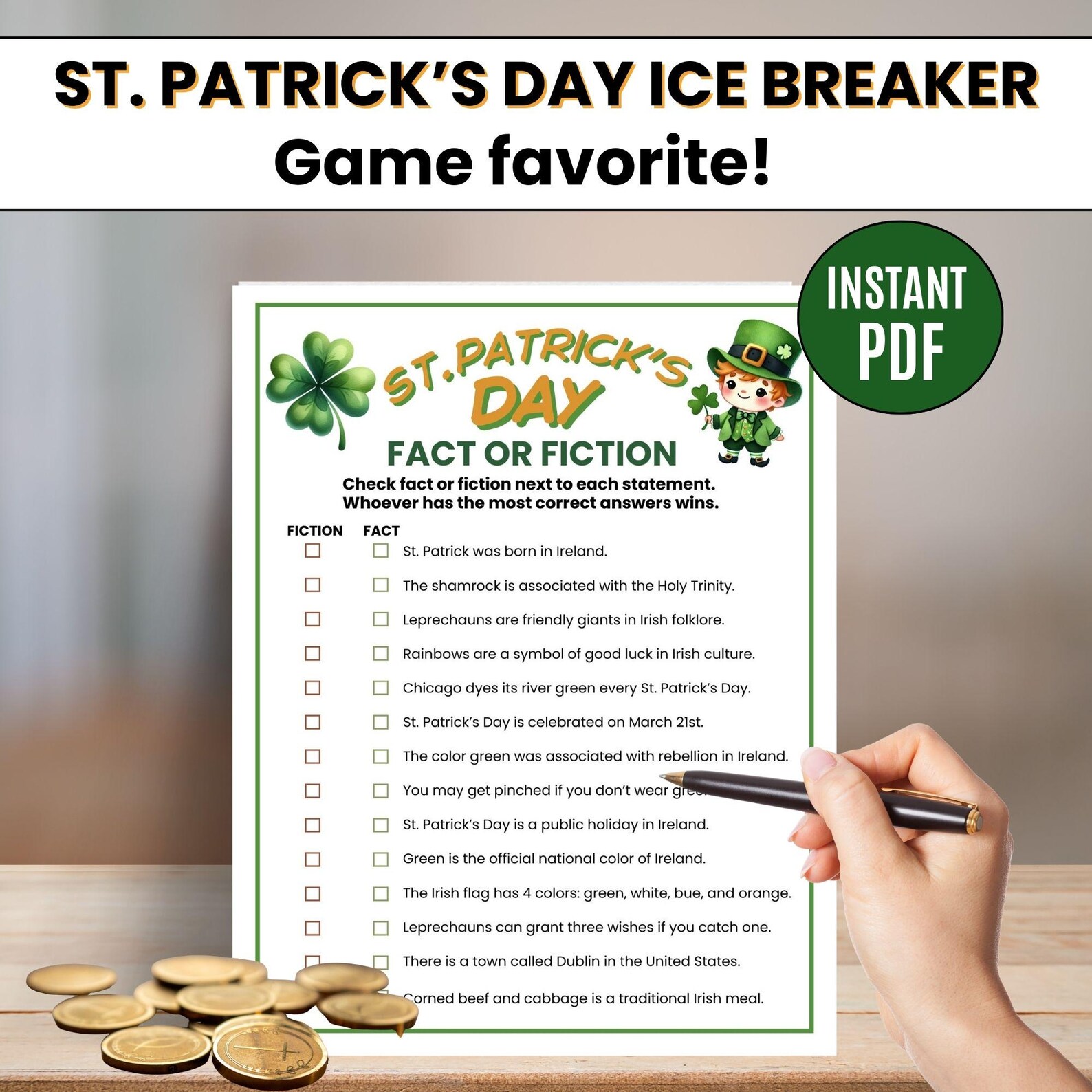 St. Patrick’s Day Fact or Fiction Game, St. Patty's Indoor Activity ...