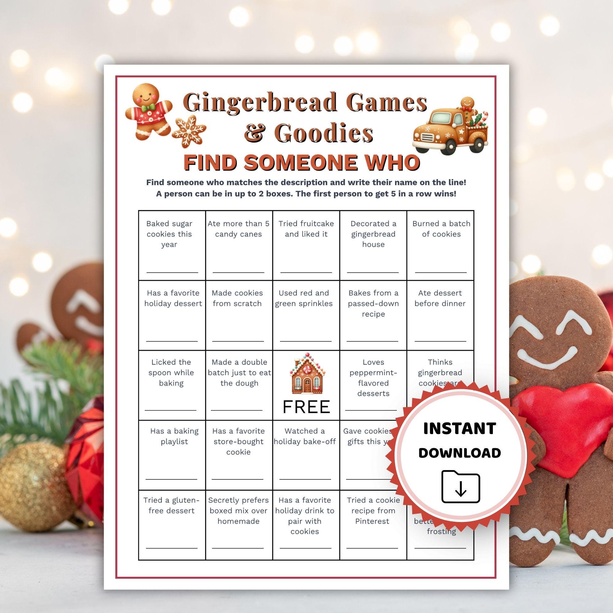 Gingerbread Find Someone Who Game, Icebreaker Bingo Group Activity ...