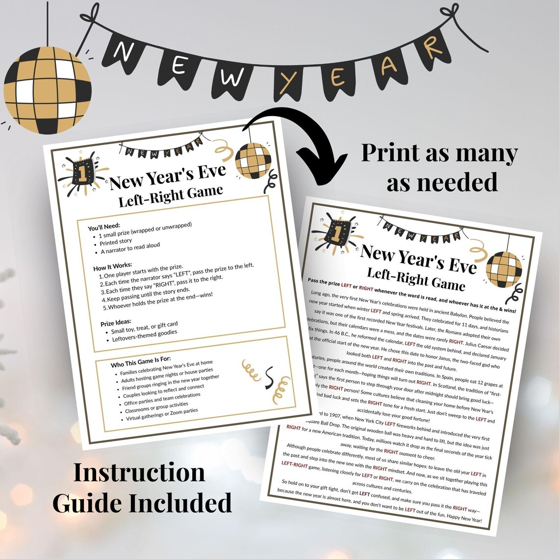 NYE Left-right Story Printable, New Year's Eve Party Game, Fun NYE ...