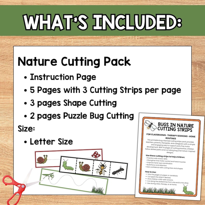 Bug Cutting Practice Worksheets for Kids, Preschool Nature Fine Motor ...