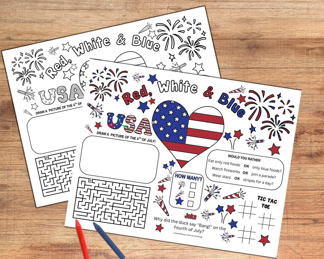 4th of July Activity Placemat for Kids – Patriotic Party Printable ...