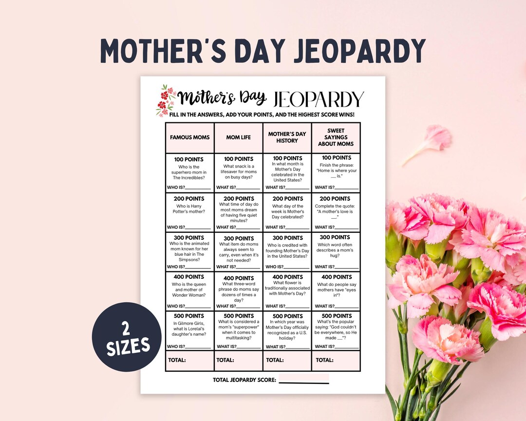 Printable Mother’s Day Jeopardy Trivia Game, Fun Mother’s Day Activity ...