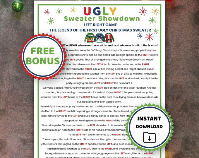 Ugly Sweater Left Right Christmas Game, Pass the Gift Game, Icebreaker ...