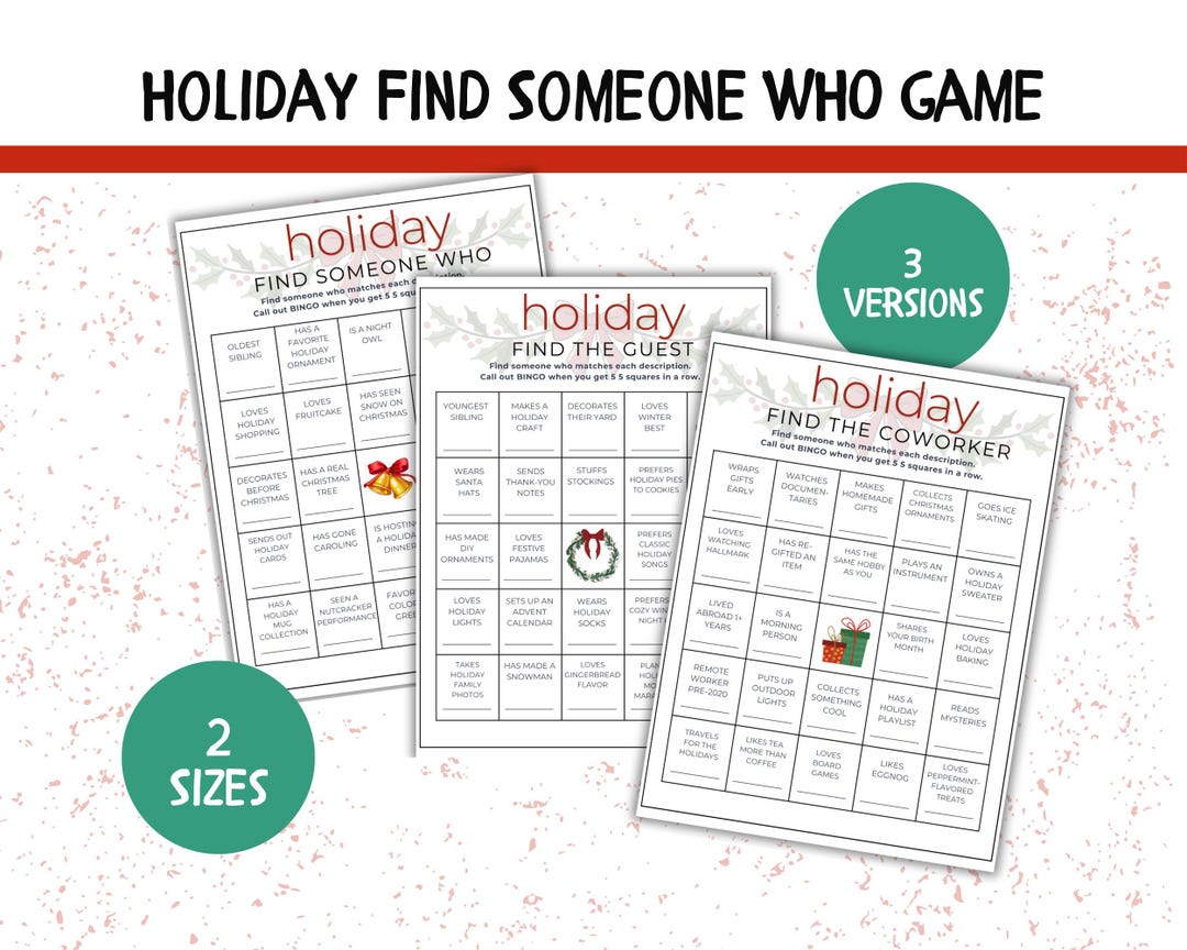 Holiday Find Someone Who Bingo Game Icebreaker Game for Family ...