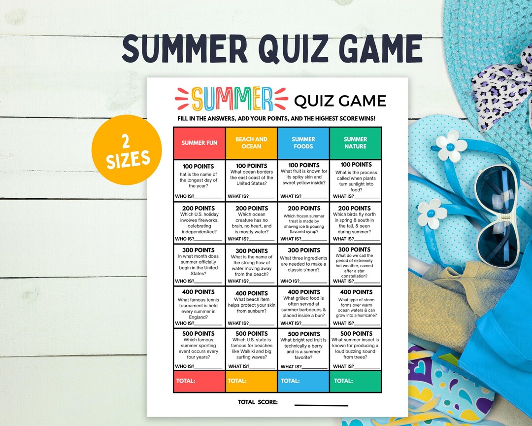 Printable Summer Quiz Trivia Game, Fun Summer Activity for Family ...