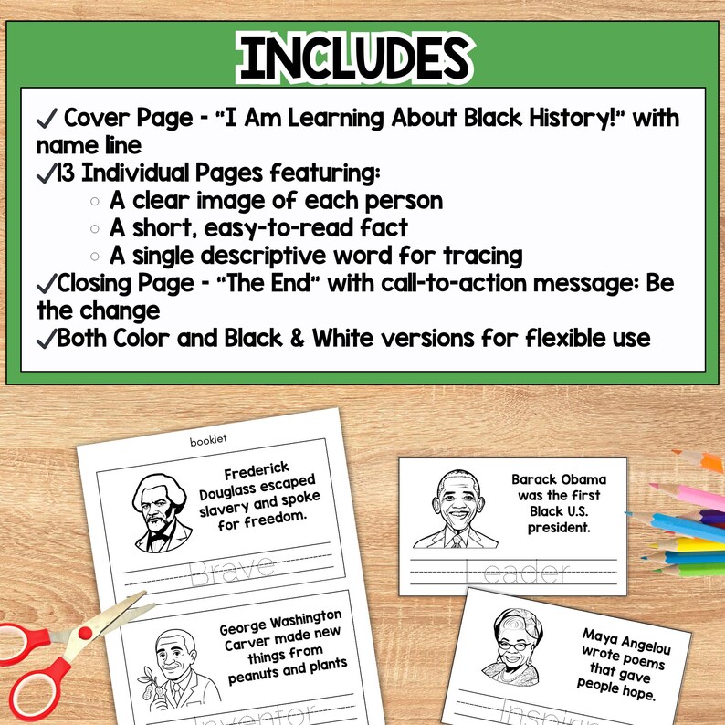 Black History Month Writing Booklet for Kids, Printable Vocabulary ...