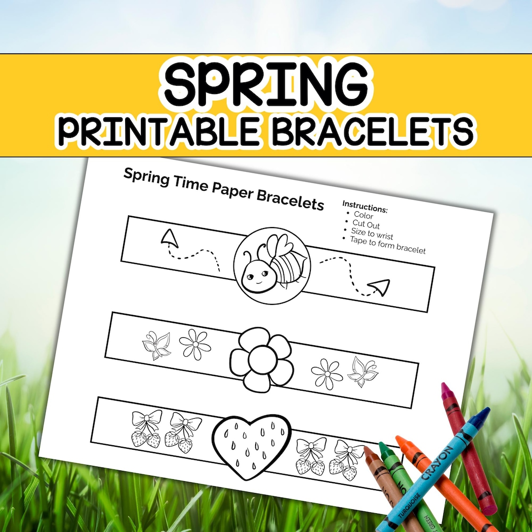 Spring Printable Bracelets PDF, Flower & Bee Craft for Kids, Spring ...
