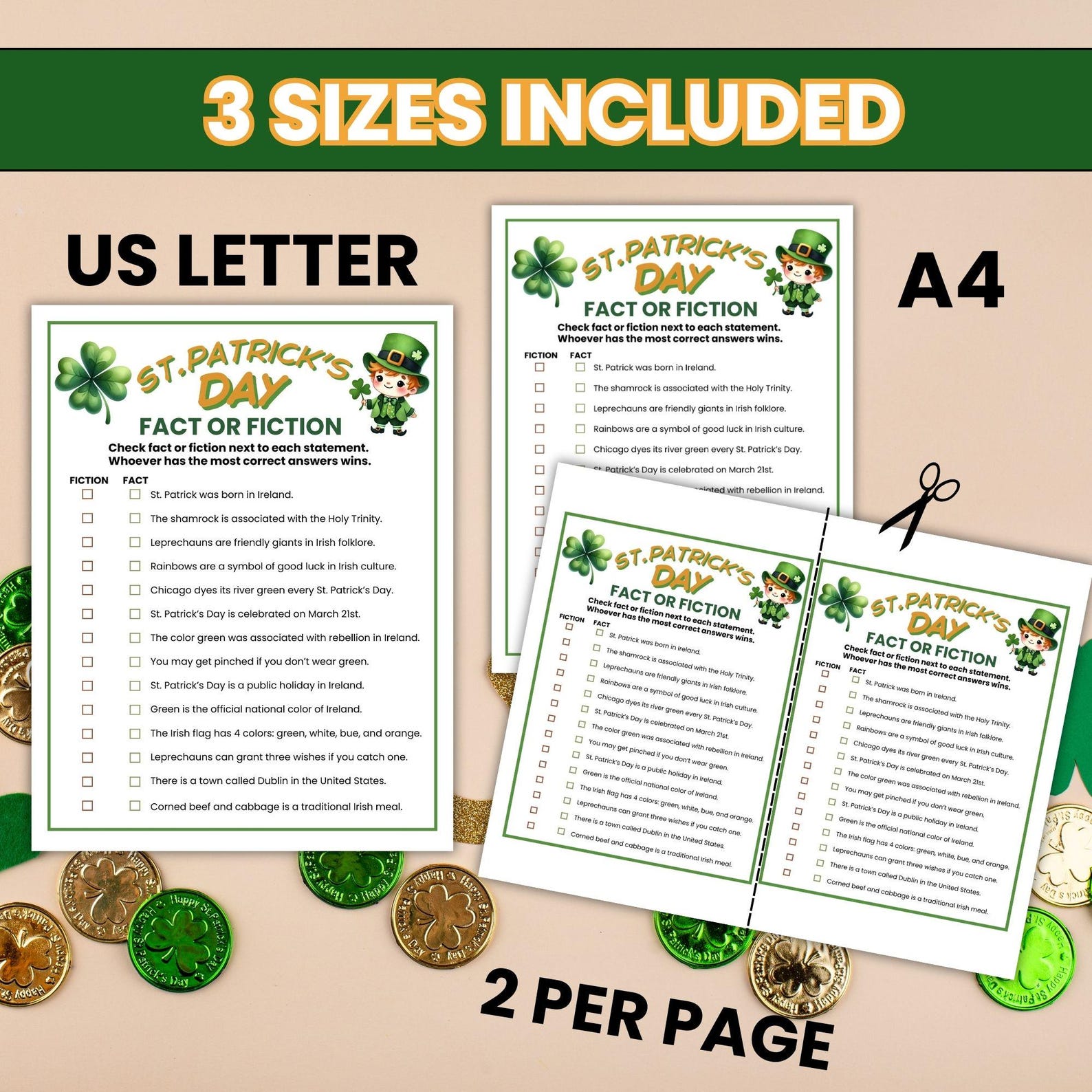 St. Patrick’s Day Fact or Fiction Game, St. Patty's Indoor Activity ...