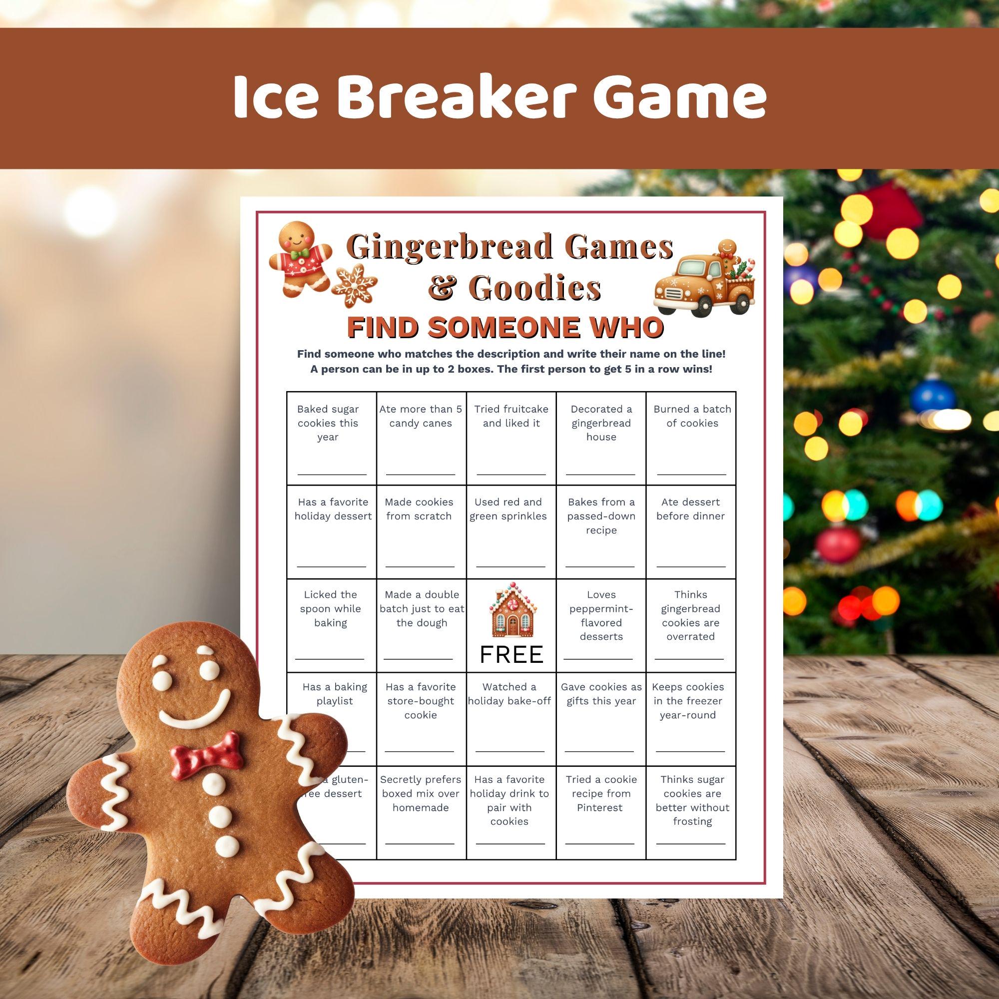 Gingerbread Find Someone Who Game, Icebreaker Bingo Group Activity ...