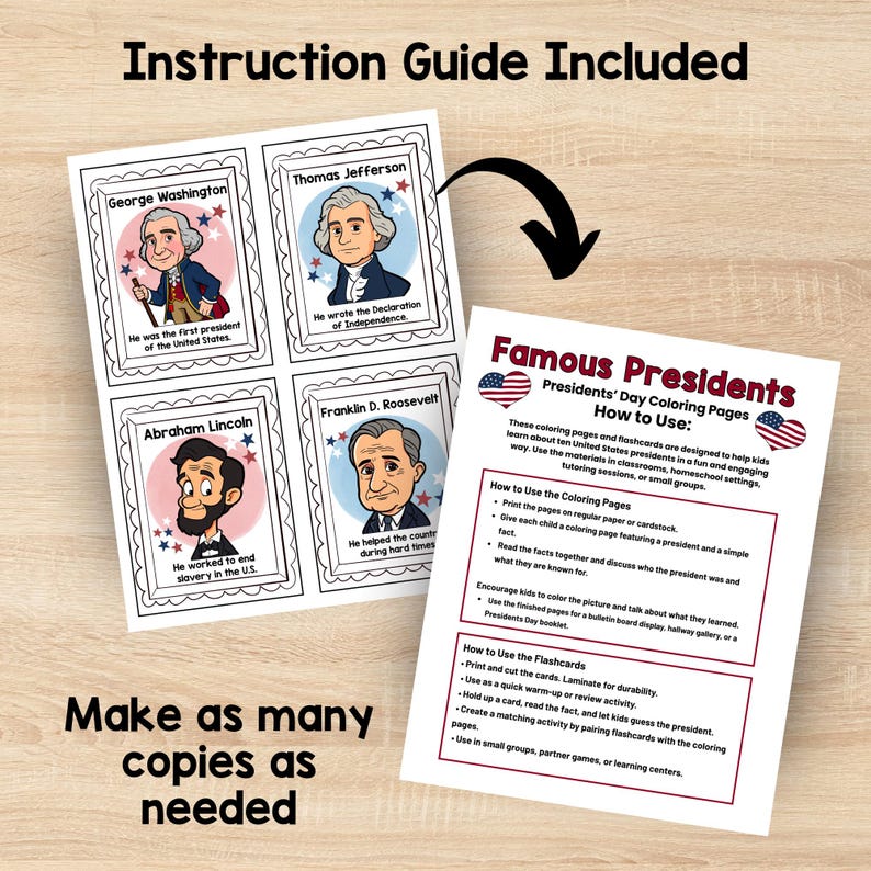 Presidents’ Day Coloring Pages + Flashcards, 10 Famous U.S. Presidents ...