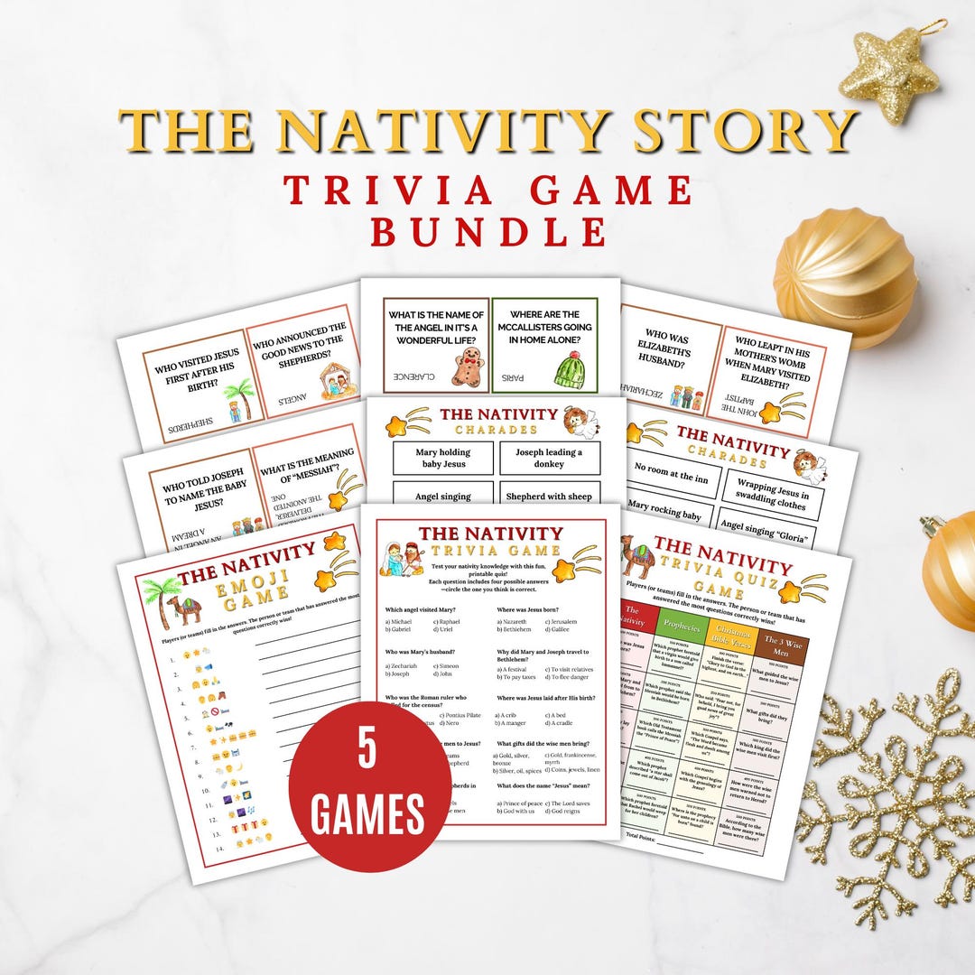 Nativity Christmas Trivia Game Bundle, 5 Printable Bible Games ...
