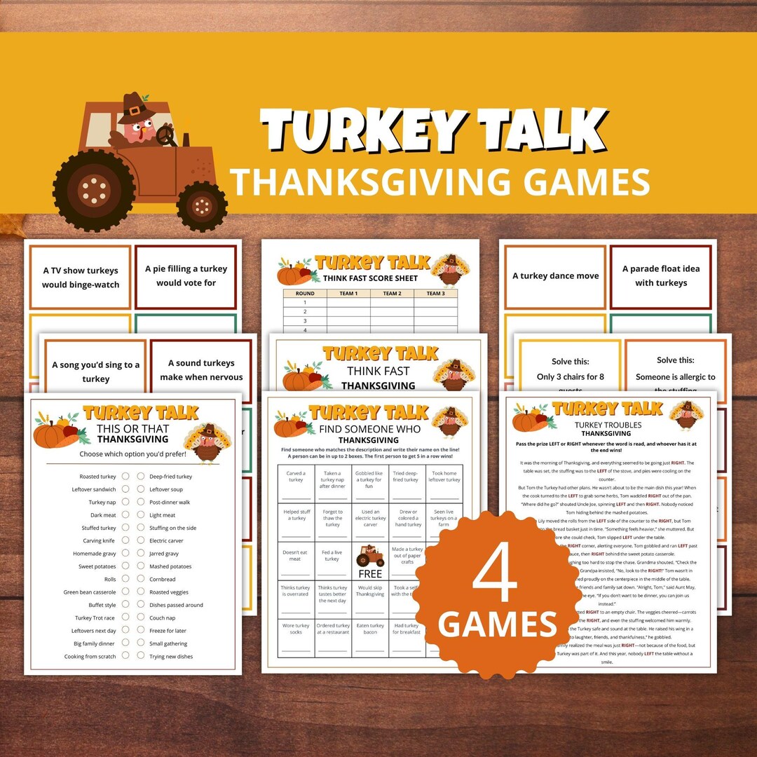 Thanksgiving Game Bundle, Turkey Talk, 4 Printable Games, Left-right ...