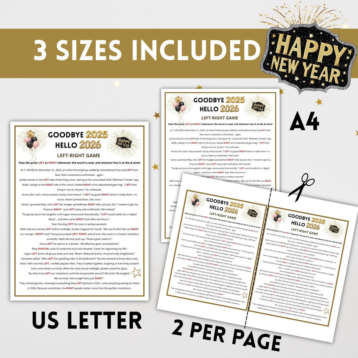 New Year's Eve Left-right Game Printable 2025 to 2026, Funny Group ...