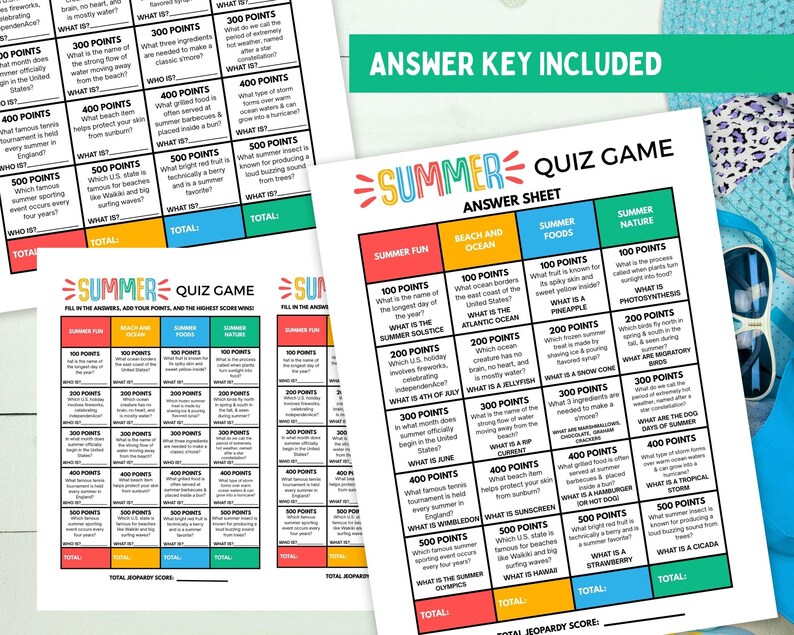 Printable Summer Quiz Trivia Game, Fun Summer Activity for Family ...
