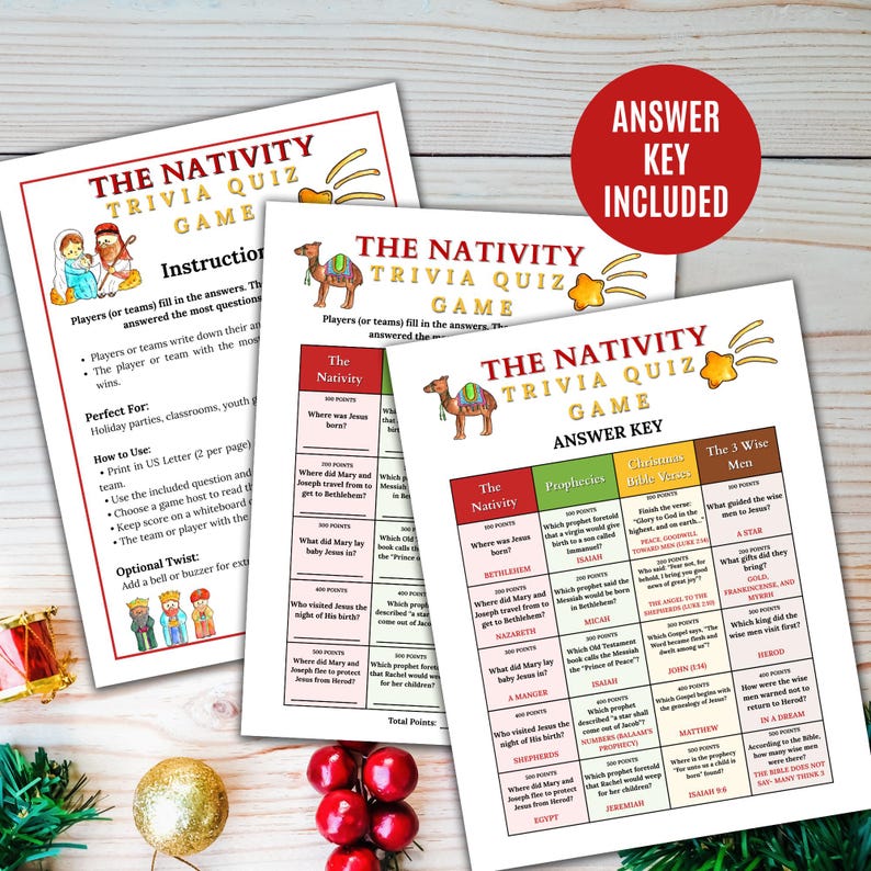 Nativity Trivia Quiz Game, Printable Christmas Story Trivia, Bible Xmas ...