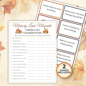 Thanksgiving Think Fast Game Pack, Thanksgiving Memory Lane Printable ...