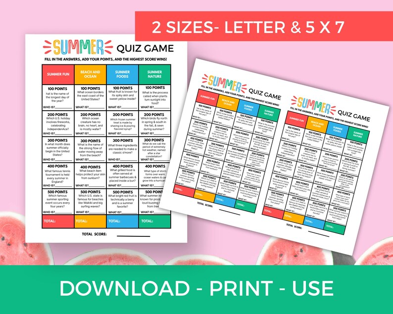 Printable Summer Quiz Trivia Game, Fun Summer Activity for Family ...