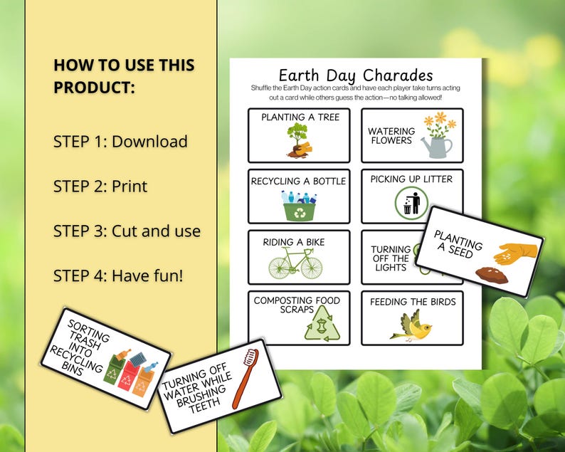 Easy Earth Day Printable Charades Game, Instant Download- 8.5 X 11 and ...