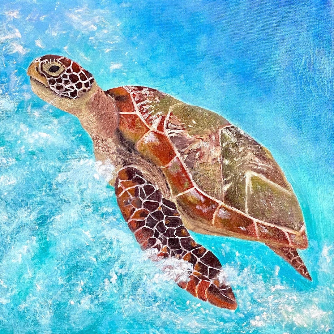 Sea Turtle Oil Painting,animal Portrait,ocean Oil Painting on Canvas ...
