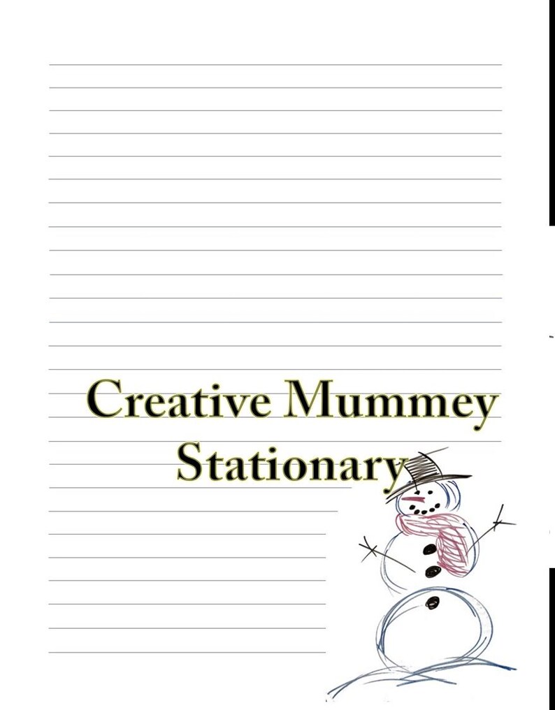 PRINTABLE Snowman Joy Stationary 8.5x11, Lined and Unlined, DIGITAL ...