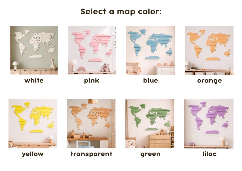Kids Wooden World Map With Shelves | Montessori Nursery Wall Decor ...
