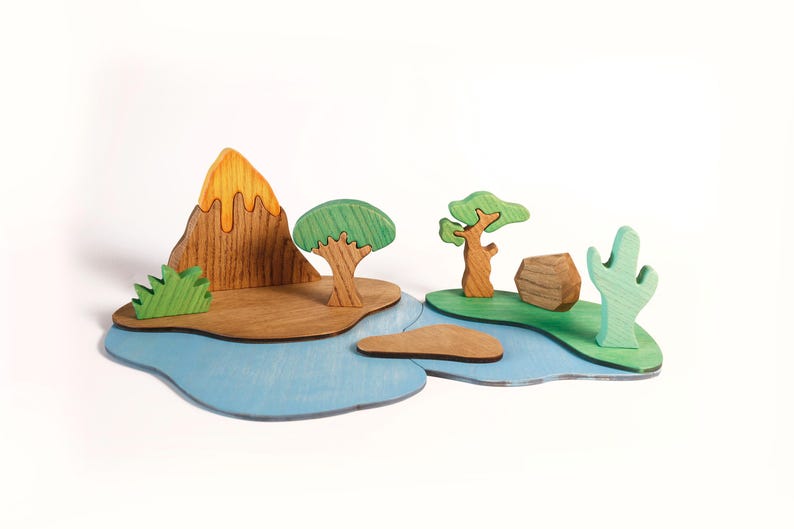 Handmade Wooden Landscape Playset: Montessori Toy Volcano Valley - Etsy